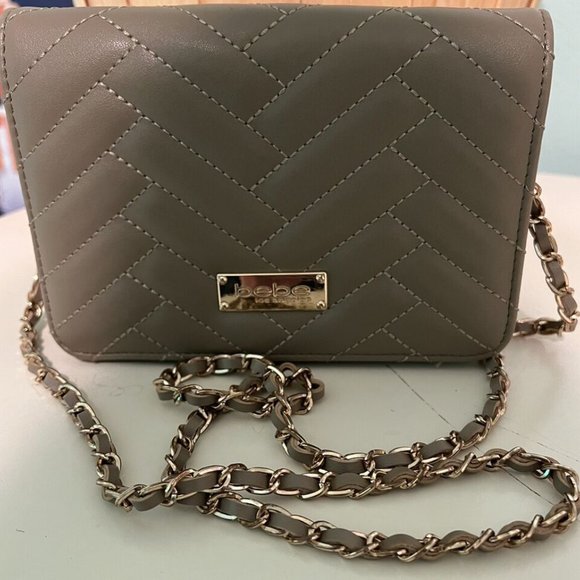bebe | Bags | Bebe Sophia Crossbody Bag Quilted Beige Gold Chain Faux ...